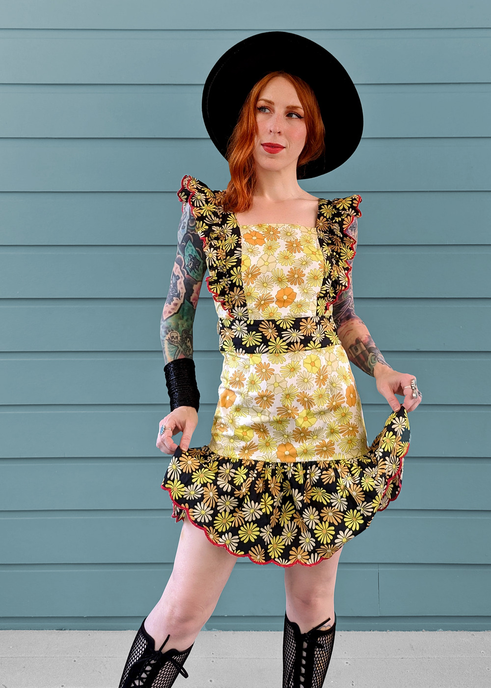 Flutter Sleeve Apron Floral Mini Dress by Glamorous – Black Salt