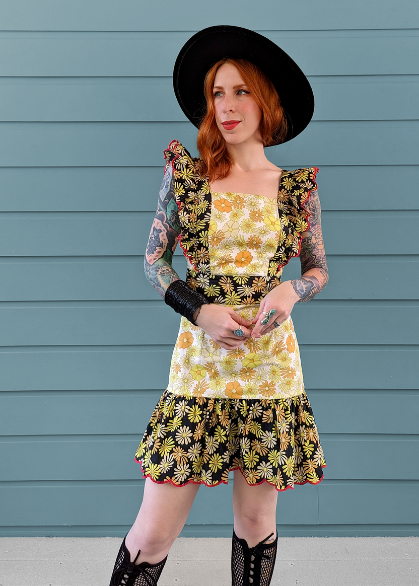 Flutter Sleeve Apron Floral Mini Dress by Glamorous – Black Salt