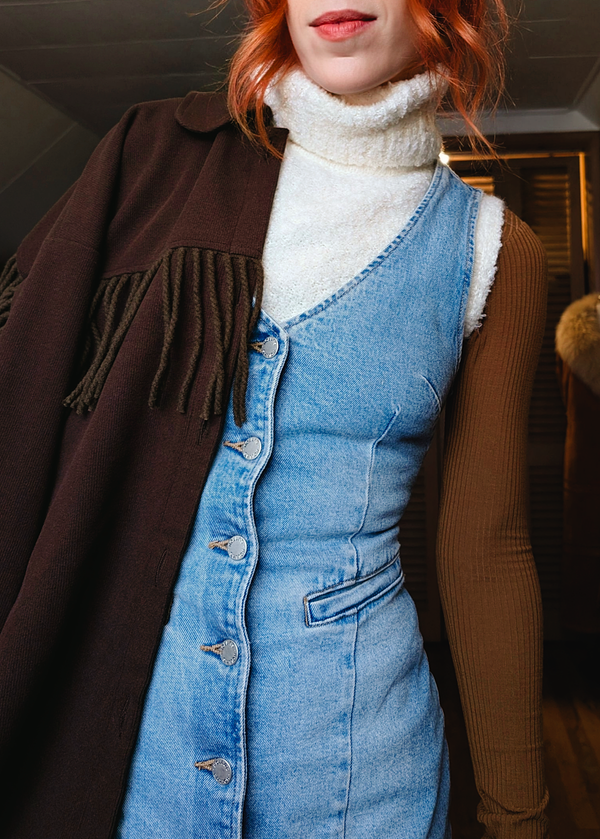 Mid Blue Denim 90s Inspired Mini Dress by Rolla's – Black Salt