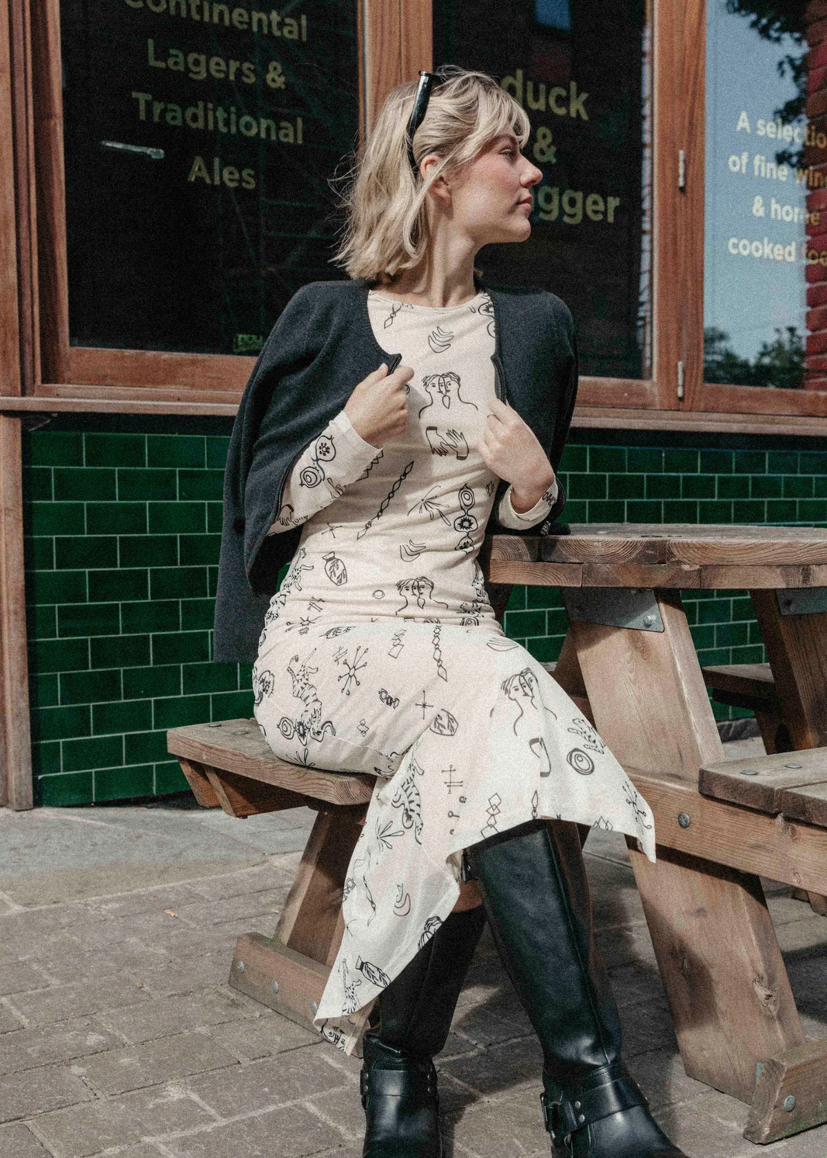 Doodle Print White and Black Long Sleeve Mesh Midi-Maxi Dress by ...