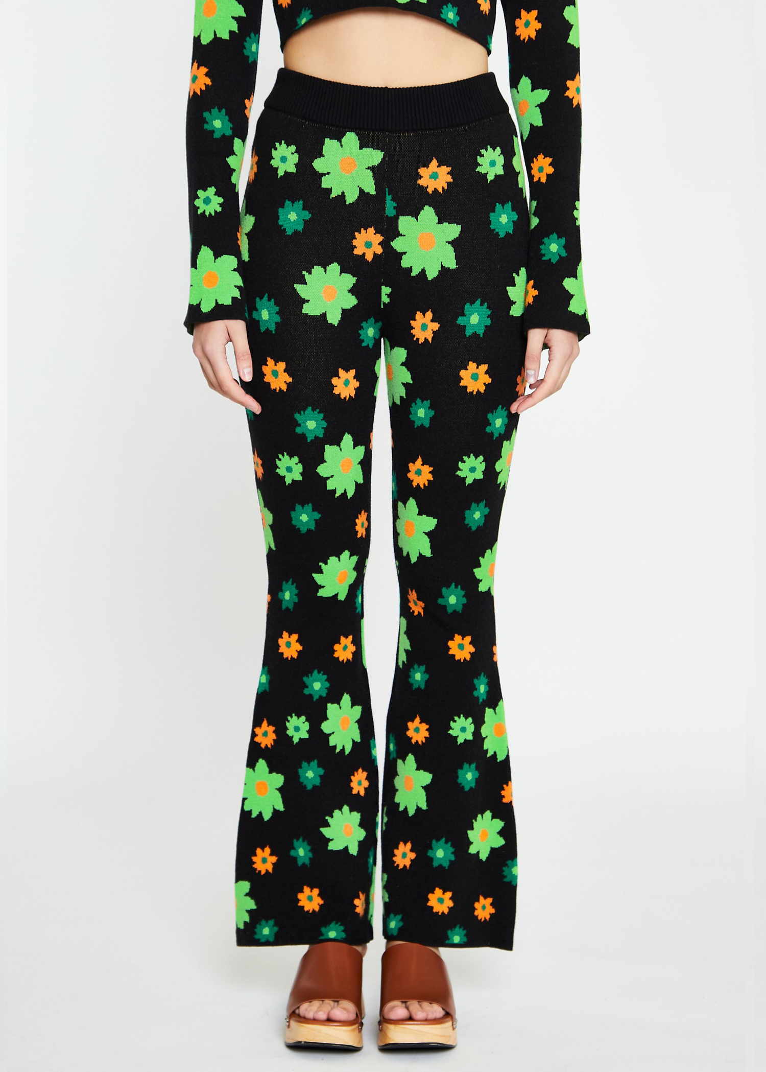 Midnight Garden Knit Flares in black & green floral l by Glamorous ...