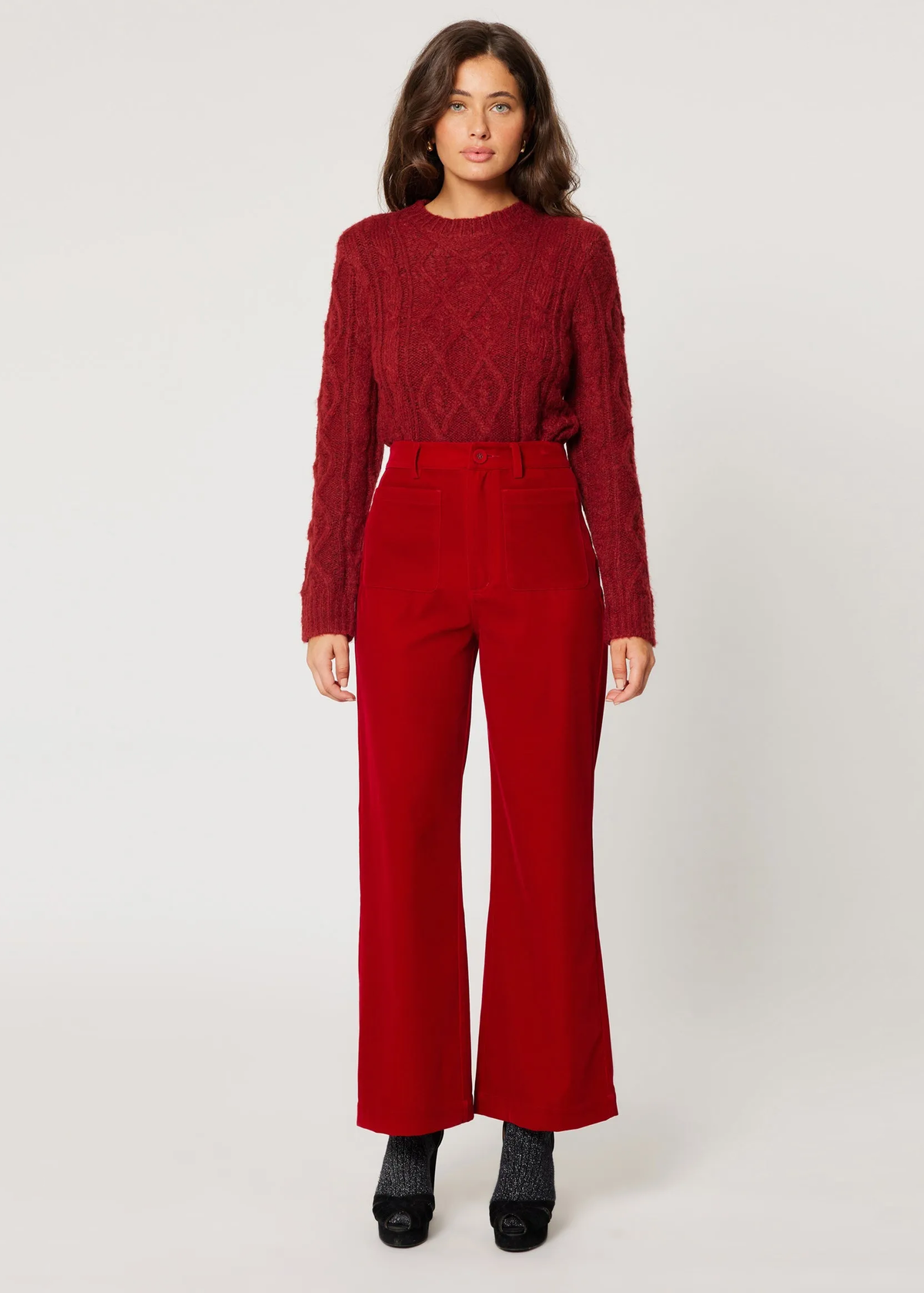 Ruby Red Velvet Holiday Wide Leg Ankle Length Sailor Pants by Rolla's ...