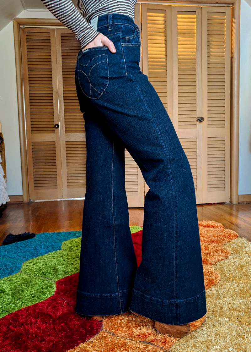 '70s Inspired Classic Dark Blue Denim Eastcoast Flares By Rolla's ...