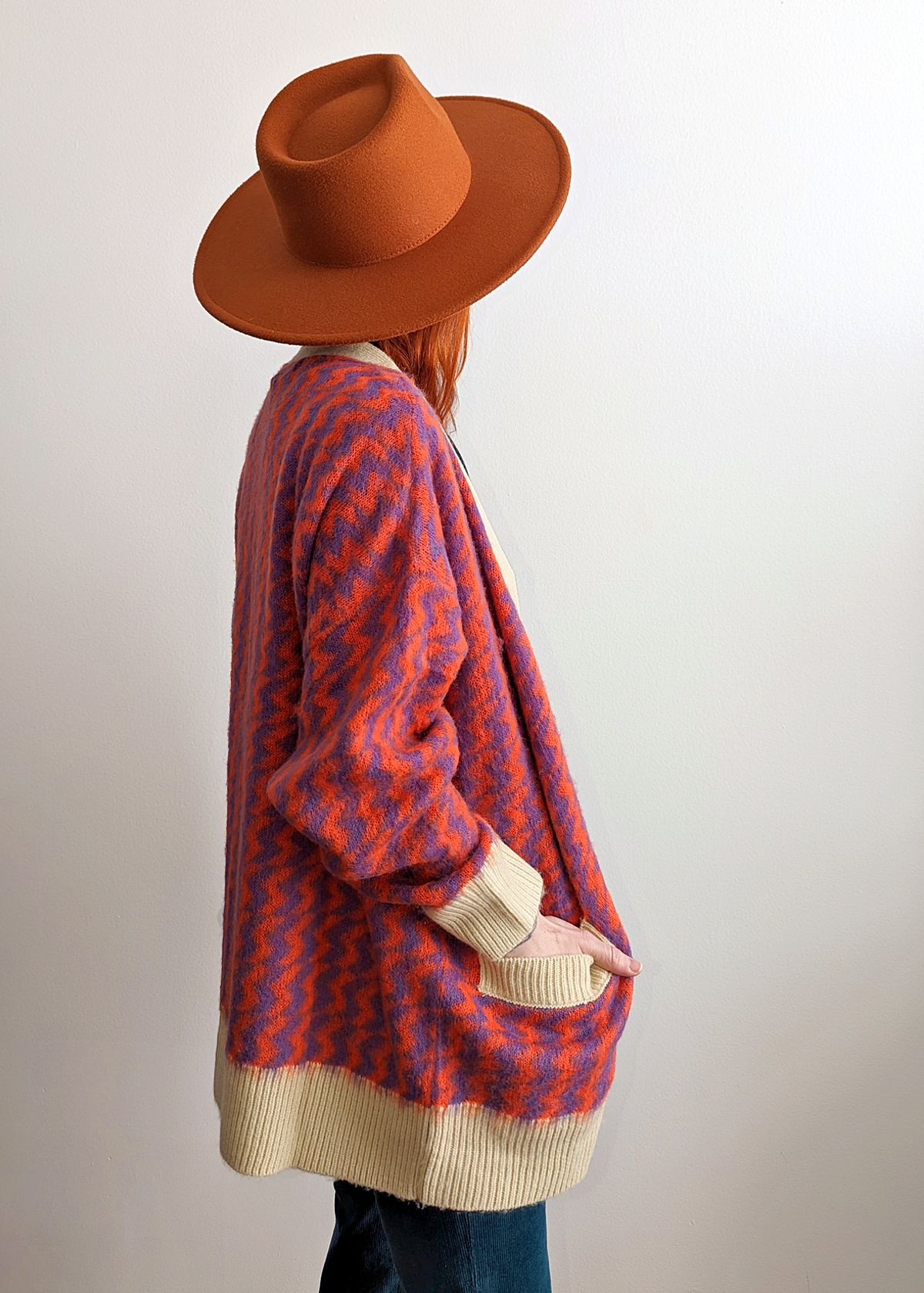 Violet Orange Zig Zag Oversized Cardigan Sweater by Violet Orange Zig Zag Oversized Cardigan Sweater by