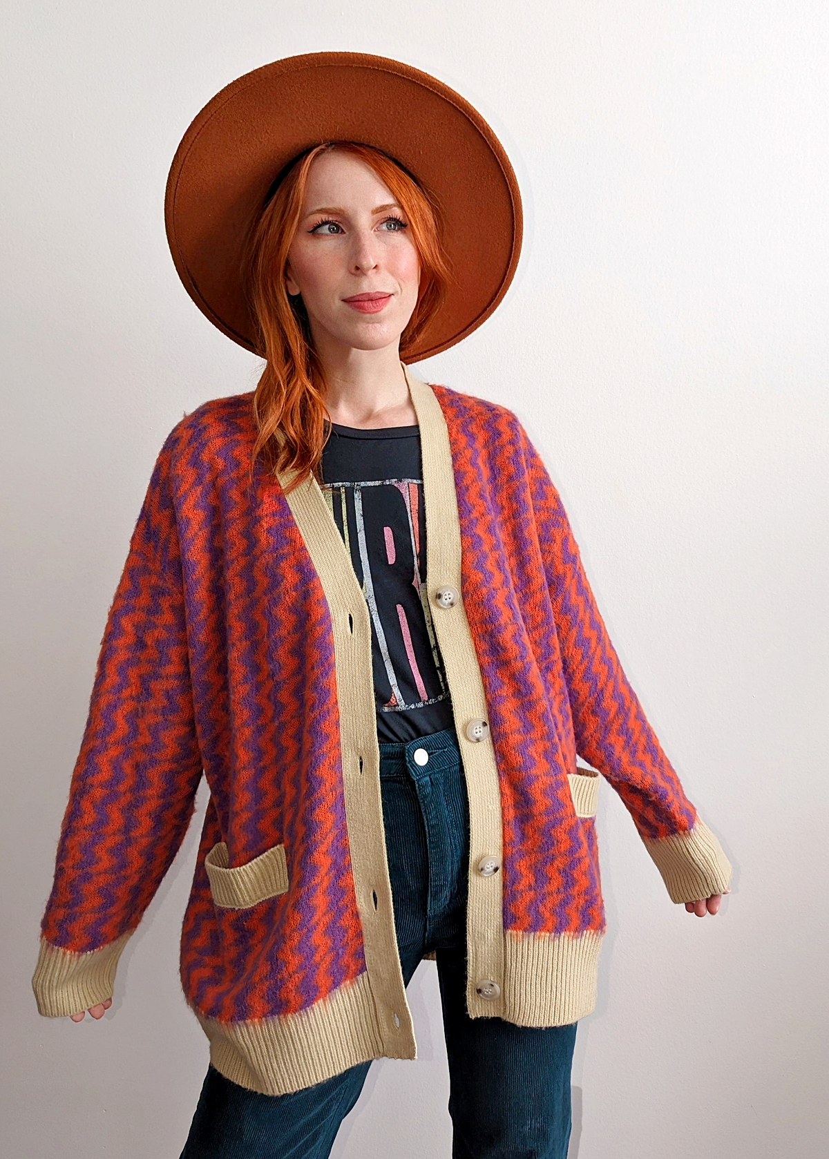 Violet Orange Zig Zag Oversized Cardigan Sweater by Violet Orange Zig Zag Oversized Cardigan Sweater by